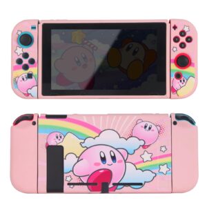 tikodirect protective case for nintendo switch, soft full skin protective cover with pretty cute pattern, silicone slim shockproof back and grip case for switch, kirby