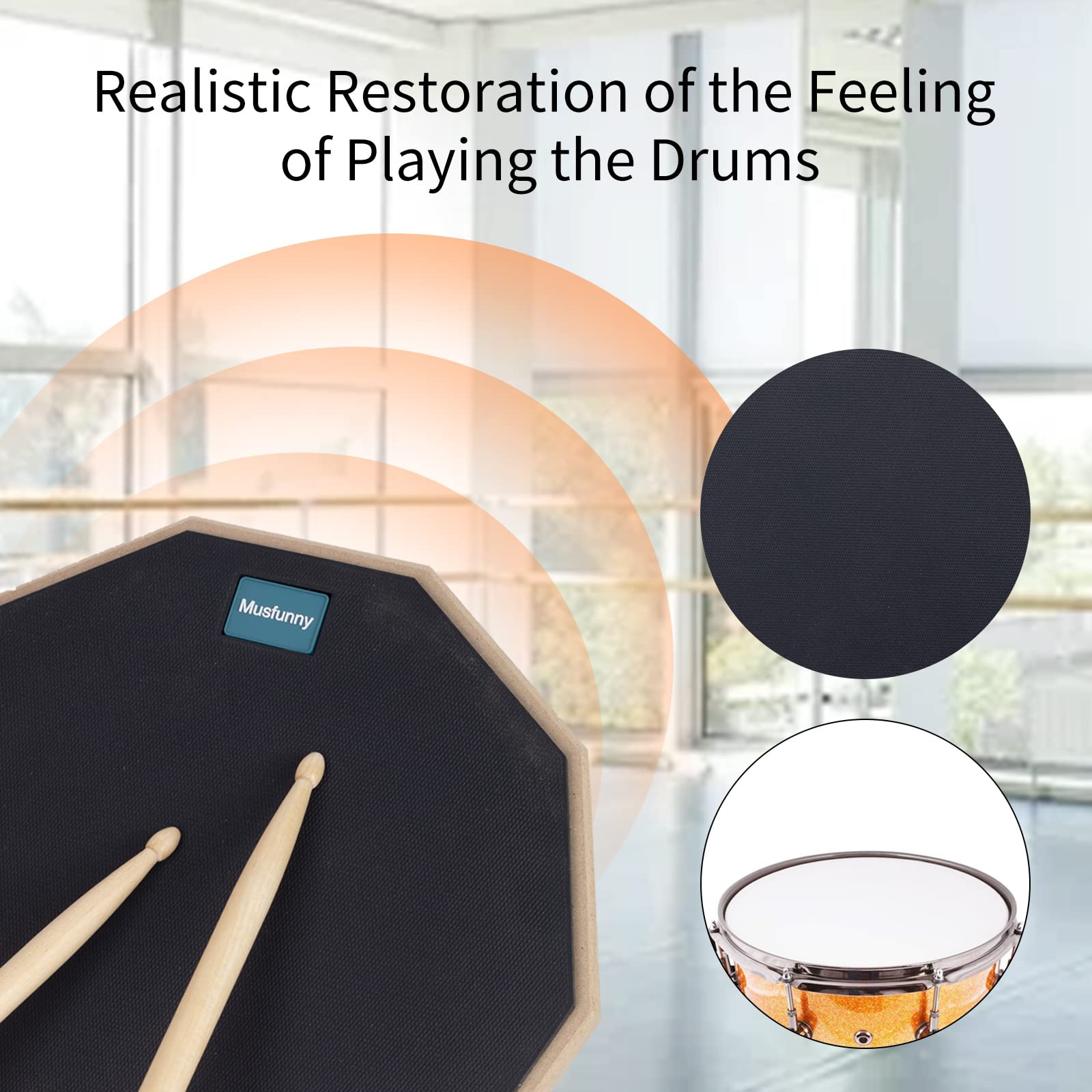 Drum Practice Pad Set and Sticks: Silent Snare Drums Pads Double Sided 12 Inch for Real Feel Practice Drumming with Storage Bag and 5A Drumsticks (12 inch Black)