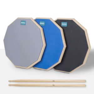 Drum Practice Pad Set and Sticks: Silent Snare Drums Pads Double Sided 12 Inch for Real Feel Practice Drumming with Storage Bag and 5A Drumsticks (12 inch Black)