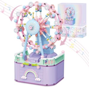 r home store music box building toys, rotating ferris wheel diy building block for girls and boys 6-12 years old, 710 pcs, christmas and valentine gifts for adults and aged 8 9 10 11 12 kids