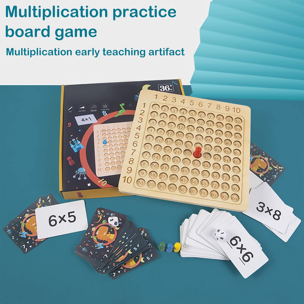 2 Pack Wooden Math Multiplication Board ＆ Addition Board, Montessori Hundred Board, Math Table Board Game, Creative Educational Preschool Learning Counting Toys for Toddlers Kids Over 3 Years Old