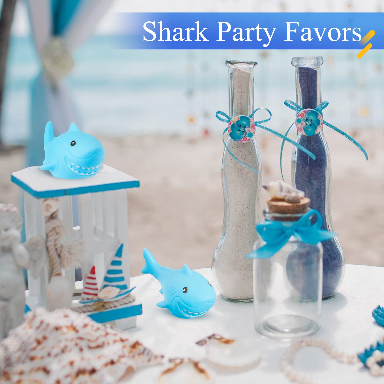 24 Pcs Rubber Sharks for Kids Blue Shark Bath Toys Bulk Mini Floating Squeaky Rubber Sharks Cute Squeezable Bathtub Toys for Shower Classroom Carnival Cake Decoration Birthday Pool Party Favors