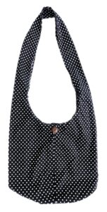 handmade cotton cross body shoulder sling bag (black/w white polka dot)