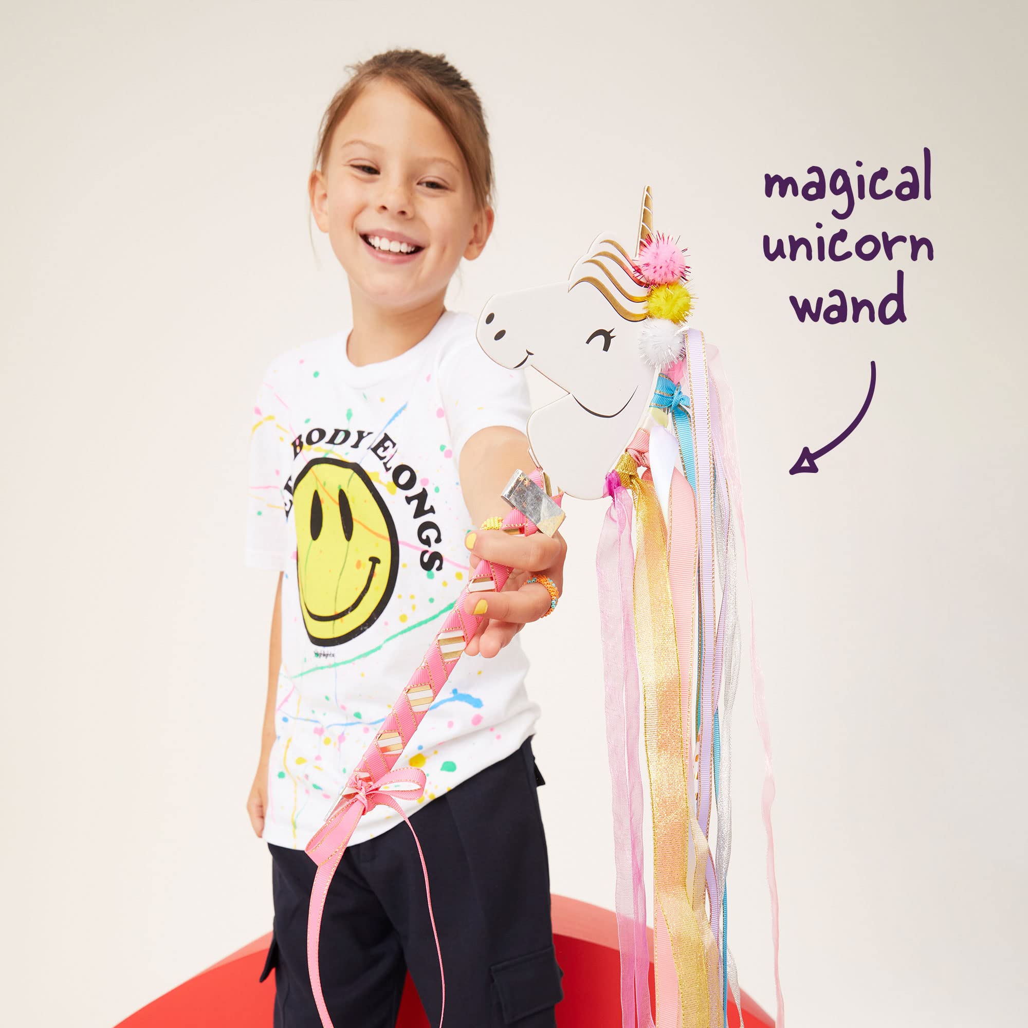 Highlights for Children Ribbons and Unicorn Craft Kit for Kids, 3 Crafts in 1, Create a Unicorn Wand, Ribbon Hoop, and Hair Comb, Includes Reusable Carrying Case for Mess Free Storage, Ages 6+