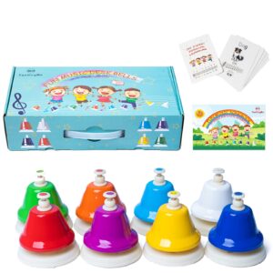 desk bells, rainbow diatonic hand bells for kids with 17 songbook & musical flash cards, toddler preschool musical learning toys, boys & girls birthday gift for 3-year-old and over