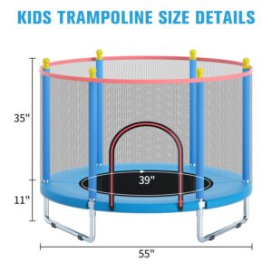 Trampoline for Kids, Telawah Adjustable Toddler Trampoline, Indoor/Outdoor Mini Baby Trampoline with Enclosure Net, No-Gap Safe Design, Trampoline Jumping Mat Gifts for Children