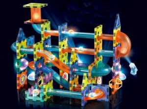 tido toys 110 pcs stem magnetic building block tiles toy set with marble run light up rolling balls