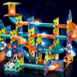 Tido Toys 110 pcs STEM Magnetic Building Block Tiles Toy Set with Marble Run Light Up Rolling Balls