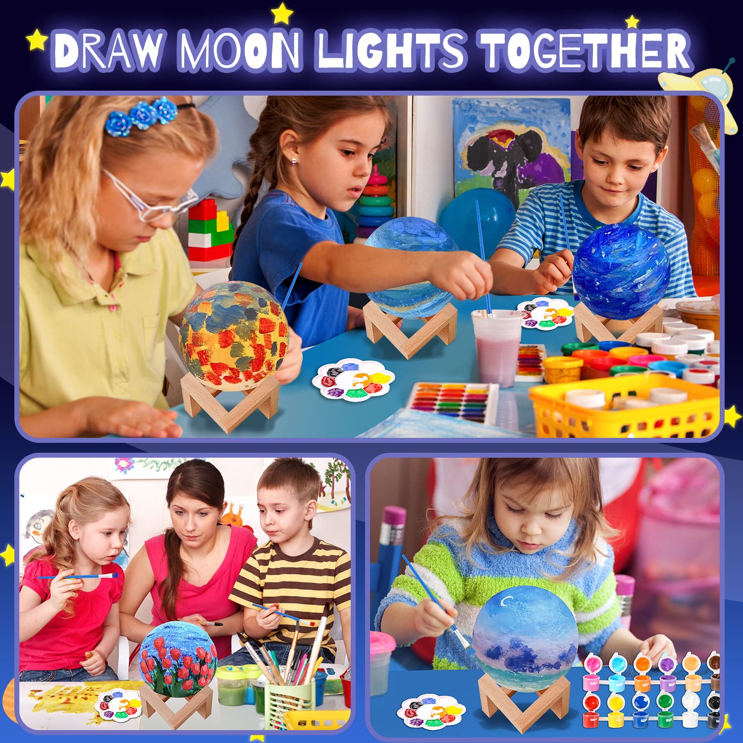 Paint Your Own Moon Lamp Kit, Valentines Crafts DIY 3D Moon Lamp Galaxy Light Art Supplies for Kids 9-12, Arts and Crafts for Kids Ages 8-12, Toys Boys Girls Birthday Gifts Ages 4 5 6 7 8 9 10 11 12+