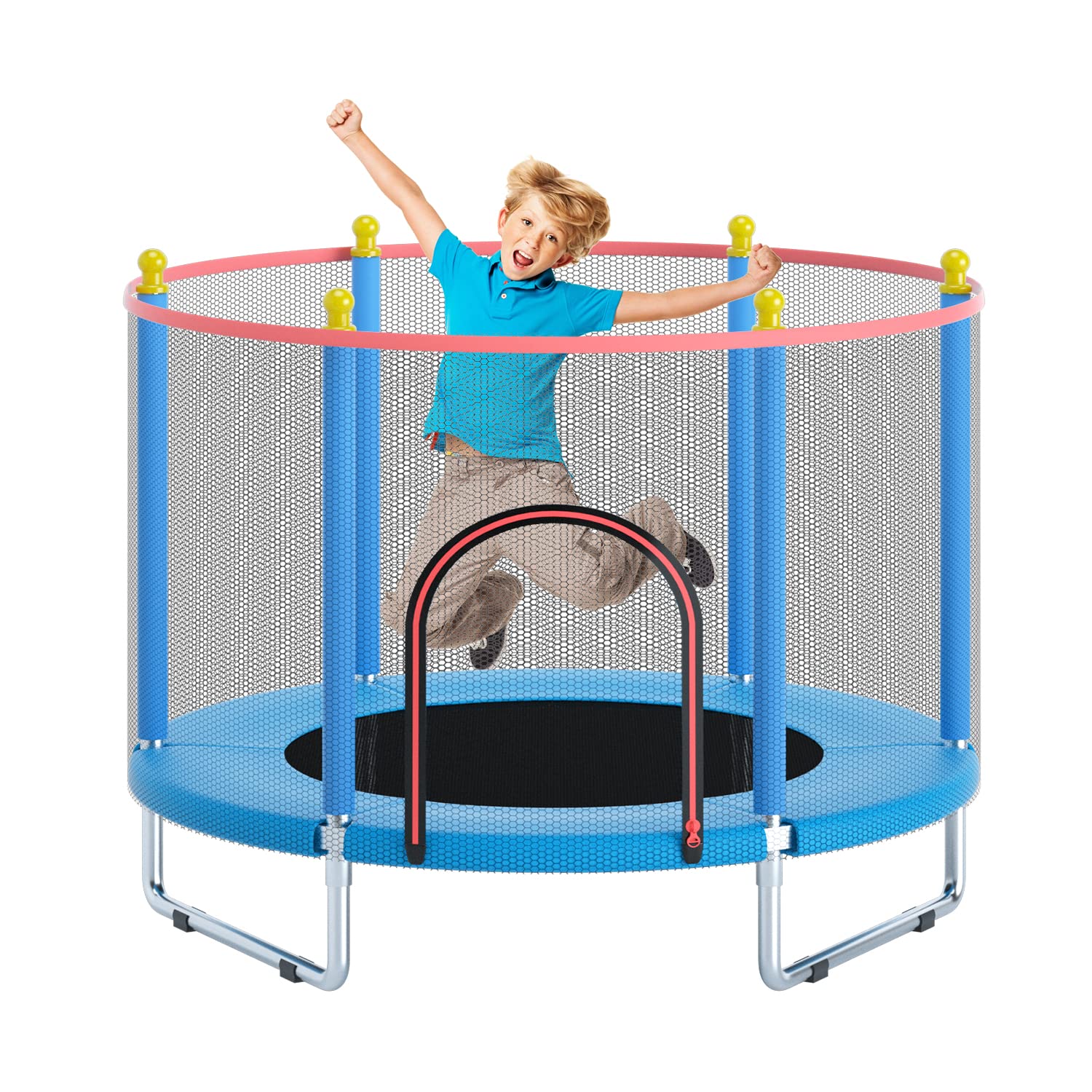 Trampoline for Kids, Telawah Adjustable Toddler Trampoline, Indoor/Outdoor Mini Baby Trampoline with Enclosure Net, No-Gap Safe Design, Trampoline Jumping Mat Gifts for Children