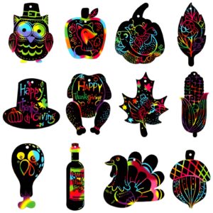 flyab thanksgiving scratch art crafts for kids 24pcs magic rainbow scratch paper fall thanksgiving party favor for kids thanksgiving ornaments diy crafts decorations for home tree classroom decor