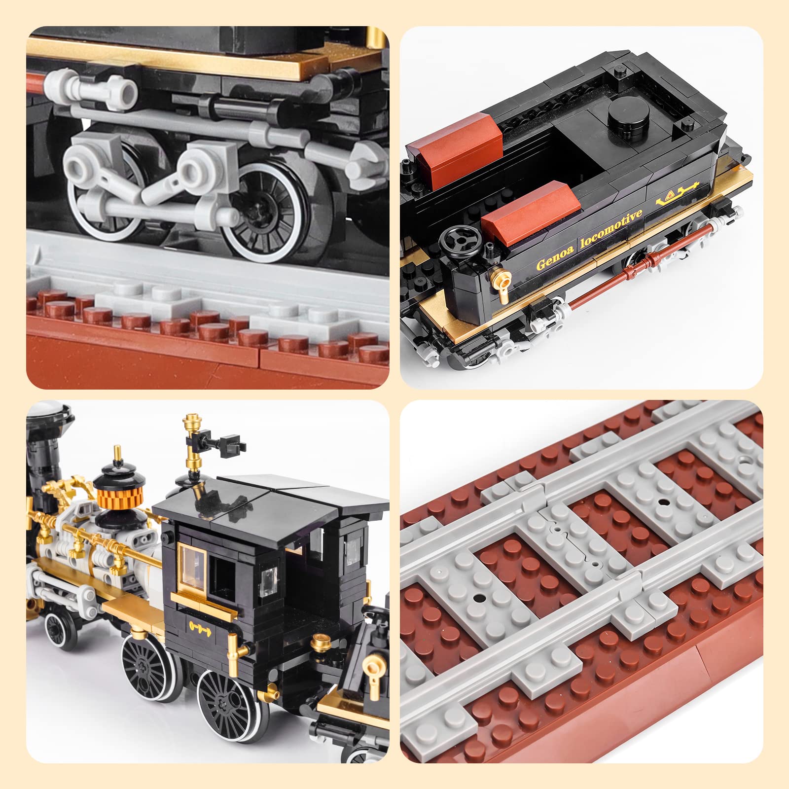 Chunbrommisam Steam Train Building Blocks, Build Model Train Set, DIY Locomotive Display Toy with Railroad Tracks, Gift for Train Enthusiasts (950 Pieces)