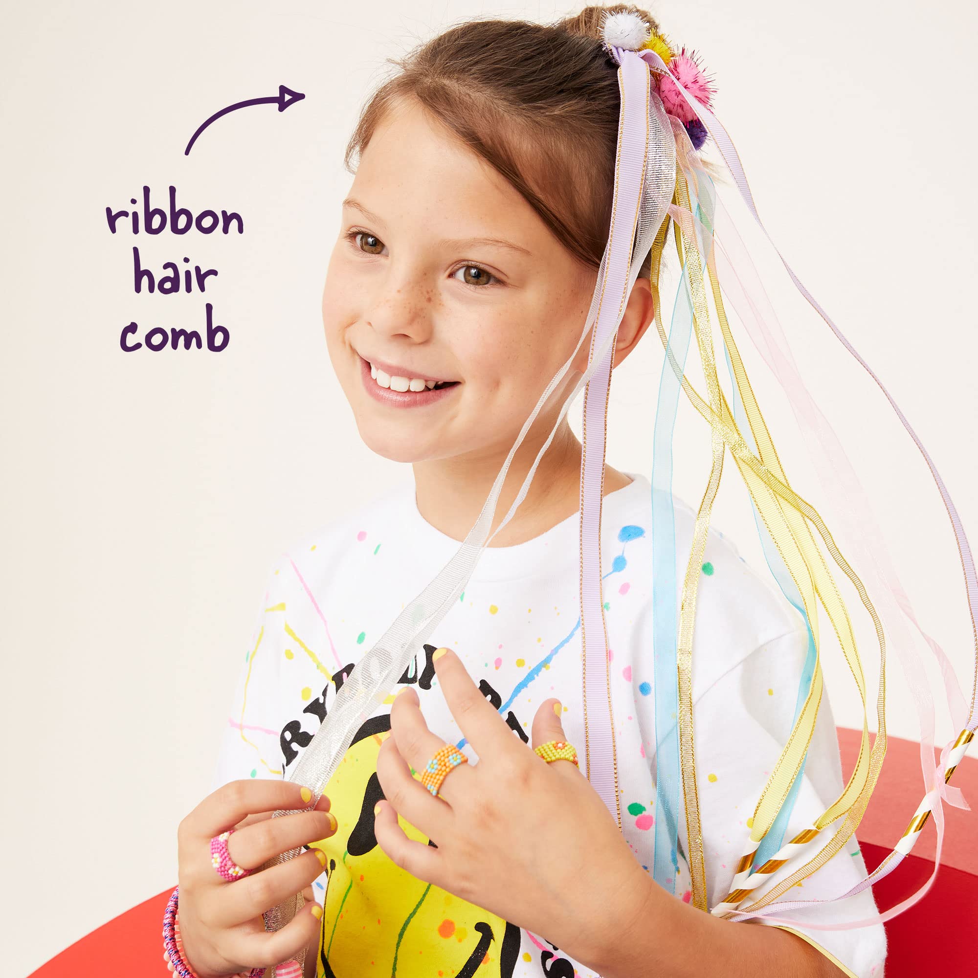 Highlights for Children Ribbons and Unicorn Craft Kit for Kids, 3 Crafts in 1, Create a Unicorn Wand, Ribbon Hoop, and Hair Comb, Includes Reusable Carrying Case for Mess Free Storage, Ages 6+