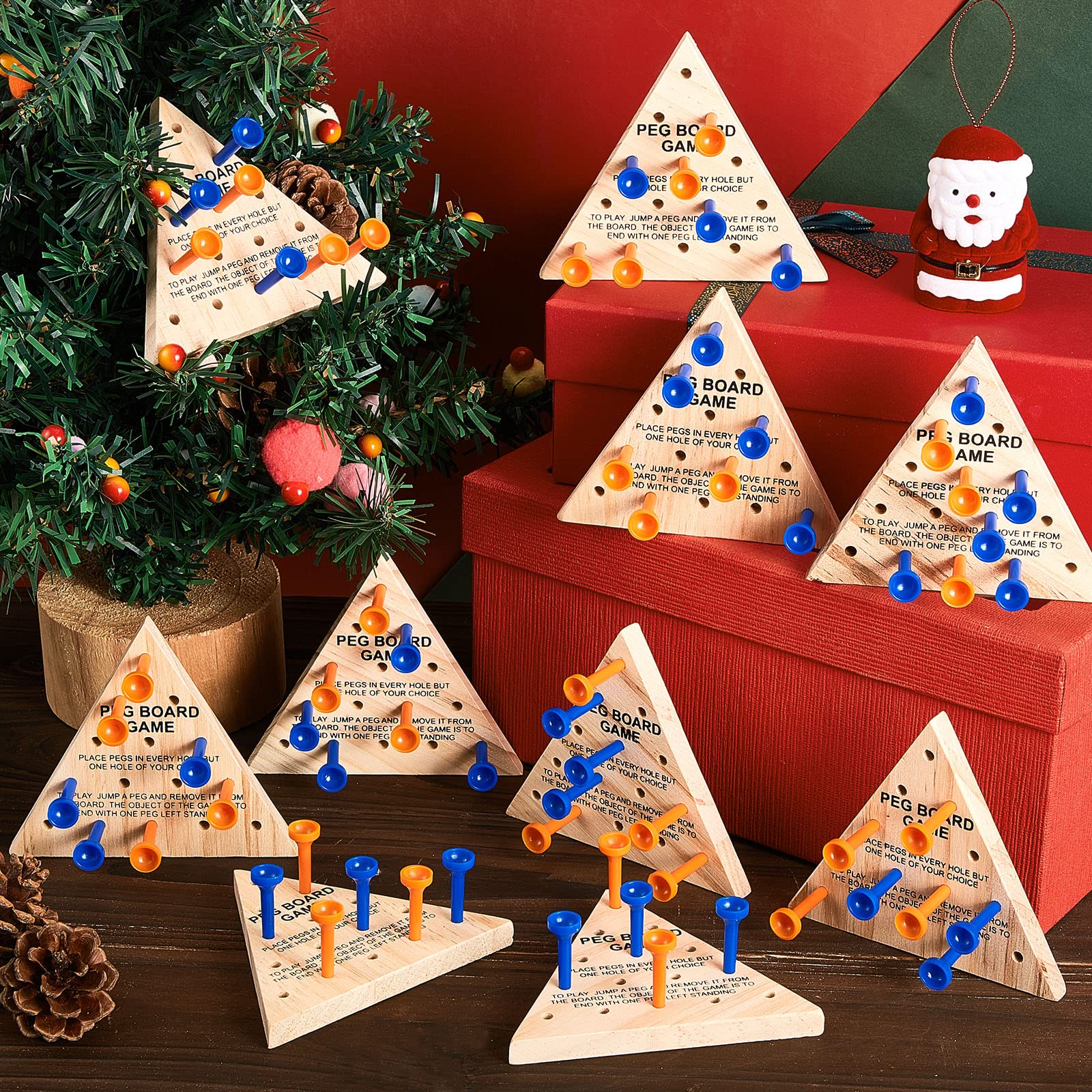 24 Pack Wooden Triangle Peg Game Triangle Wooden Board Games Triangle Game Bulk Wooden Triangle Board Games Family Travel Games Fun Triangle Puzzle Wooden Strategy Toy for Adults Teens