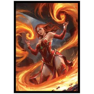 fantasy north - keara hayes - fire mage - 100 smooth matte tcg trading card sleeves - fits magic mtg commander pokemon and other card games - playing card sleeves