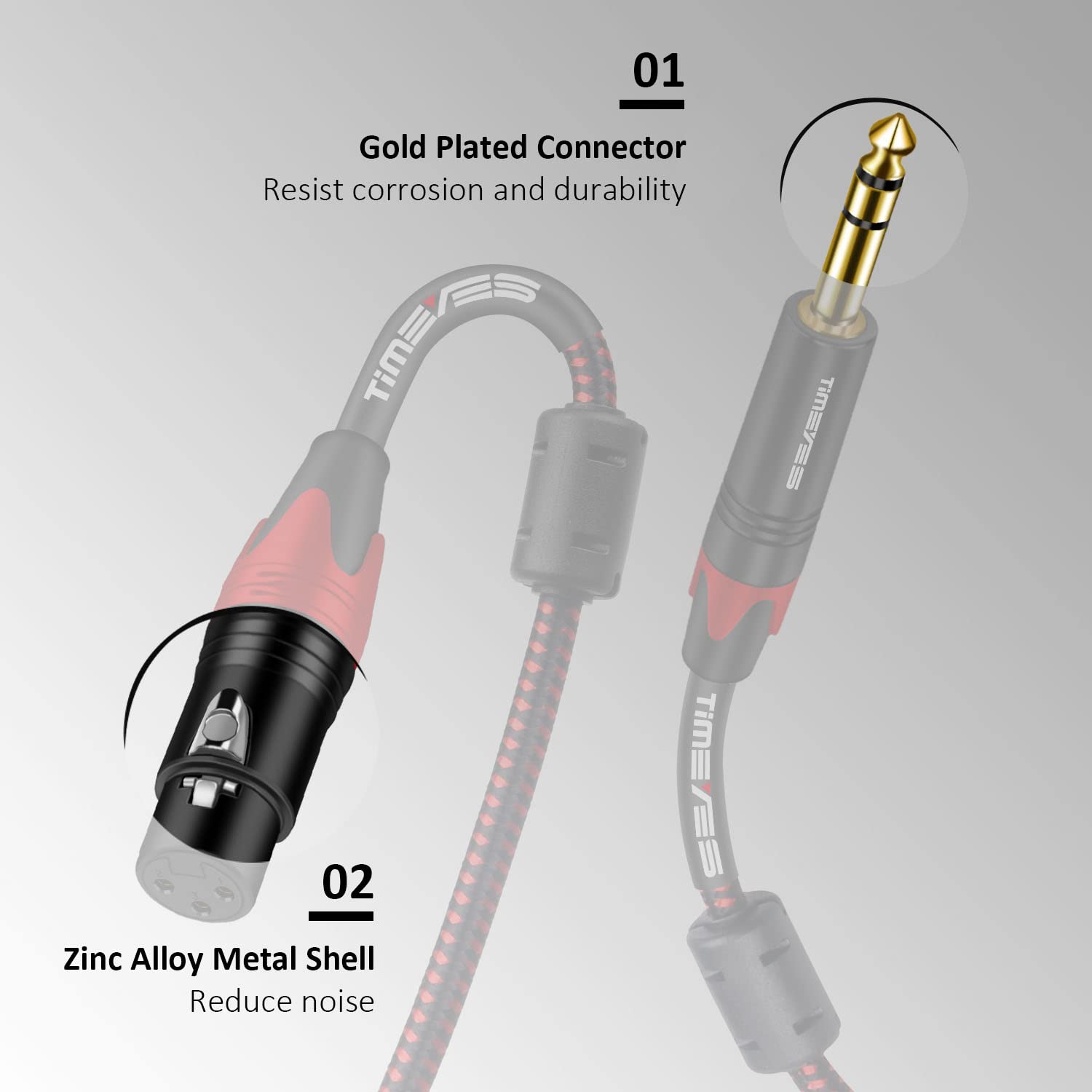 TIMEYES 1/4'' TRS to XLR Female Cord 3M, 6.5mm to XLR 3-Pin Female Microphone Cable, XLR to 6.35mm TRS Jack Stereo Instrument Cord, Balanced Quarter Inch TRS to XLR Plug Mic Cable 1/4 Inch to XLR 10FT