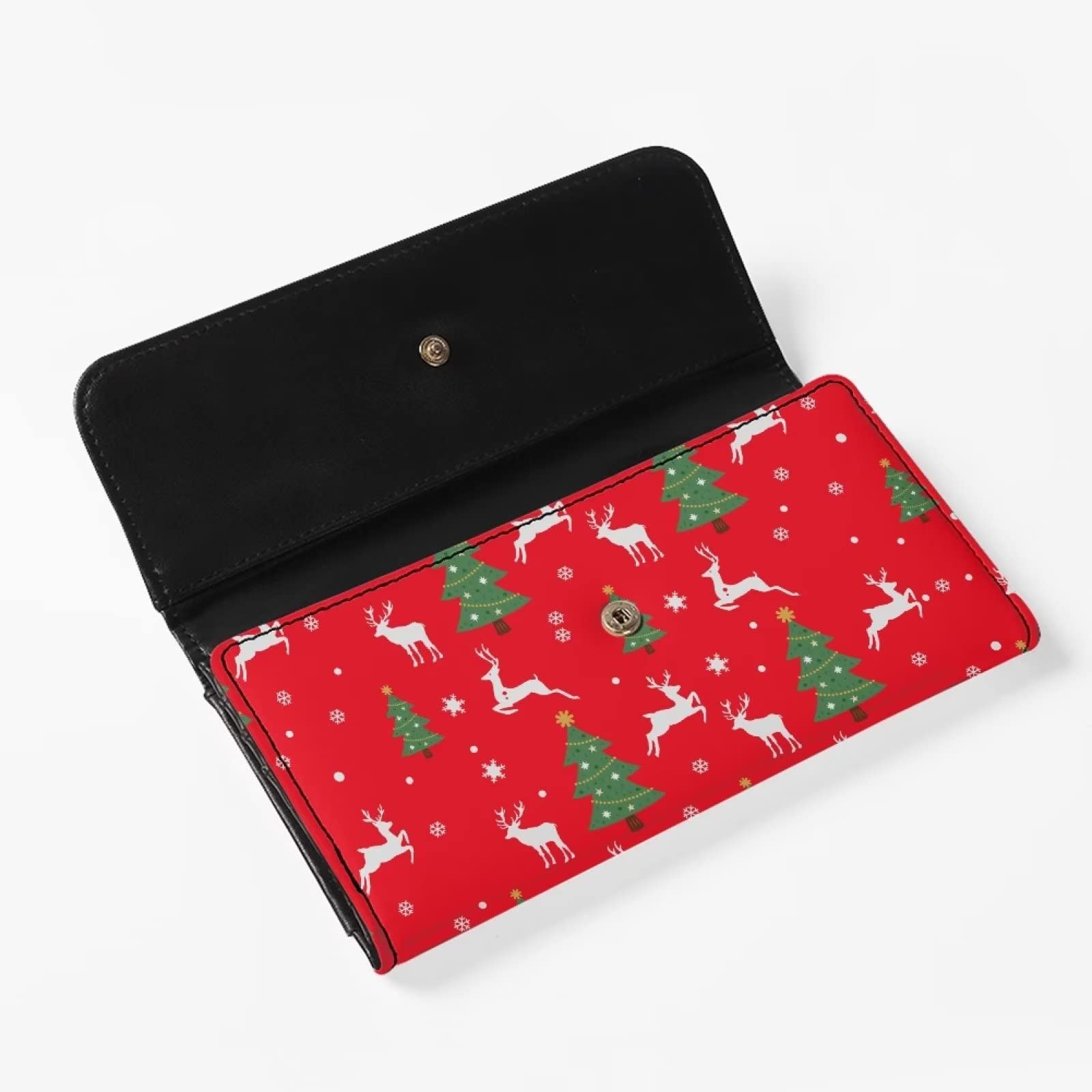 AFPANQZ Christmas Long Wallets Womens RFID Blocking Luxury PU Leather Clutch Wallet Reindeer with Tree Wallet Card Holder Organizer Phone Holder Zip Pocket, Buckle Closure Portable Clutch Wallet