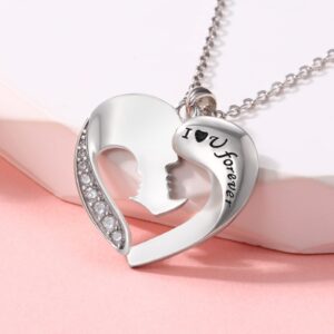 WOUOVO 925 Sterling Silver Mother and Child Love Heart Pendant Necklaces with CZ Jewelry Gifts for Mother and Son Daughter Grandmother Wife