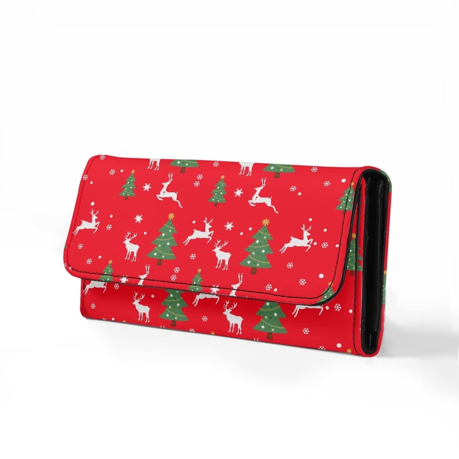 AFPANQZ Christmas Long Wallets Womens RFID Blocking Luxury PU Leather Clutch Wallet Reindeer with Tree Wallet Card Holder Organizer Phone Holder Zip Pocket, Buckle Closure Portable Clutch Wallet