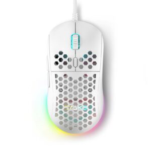 dierya m1se wired gaming mouse with honeycomb shell, 12800dpi optical sensor, 6 programmable macros, software support for custom key config, and rgb settings for windows 7/8/10/xp, vista, linux-white