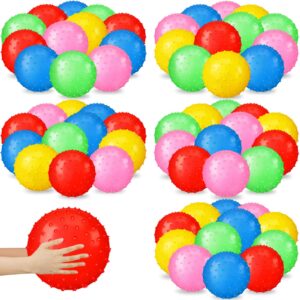 60 pcs knobby balls 7 inch spiky bounce ball toy large bouncy balls bulk inflatable sensory balls soft massage stress plastic balls for school play outdoor indoor party favors, 5 assorted colors