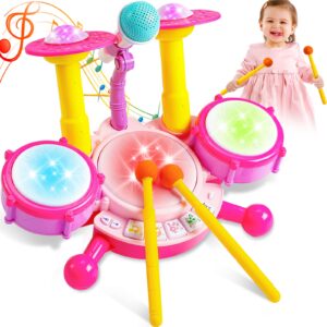 kids drum set for toddlers 1-3 musical baby girl toys for 1 year old girl gifts educational microphone instruments toys 12-18 months toddler girl toys age 1-2 birthday gifts presents for 6 9 12 months