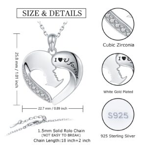 WOUOVO 925 Sterling Silver Mother and Child Love Heart Pendant Necklaces with CZ Jewelry Gifts for Mother and Son Daughter Grandmother Wife