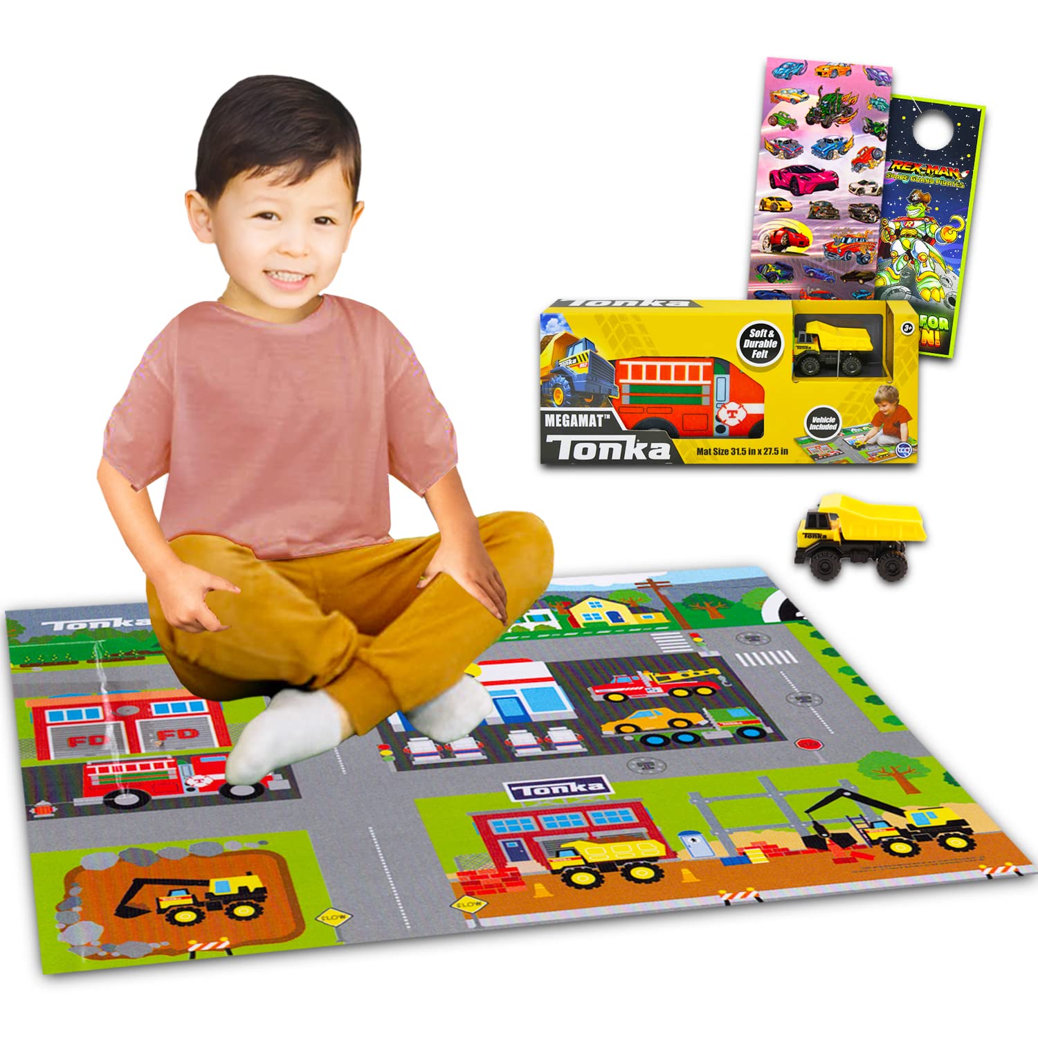 Tonka Truck Mega Mat with Vehicle Set for Kids - Bundle with Tonka Truck Playmat with Vehicle, Bonus Stickers and More | Tonka Toys for Boys 3-5