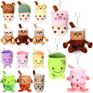 jerify 16 pcs boba tea keychain plush bubble tea stuffed animal milk tea boba plush toy for birthday party boba lover(animal)