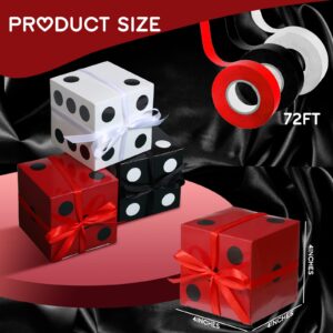 50 Pcs Dice Favor Boxes 4 x 4 x 4 Inch Casino Party Decorations Game Night Decorations Casino Themed Party Goodie Boxes Gift Box with Ribbon for Birthday Supplies (Black, White, Red)