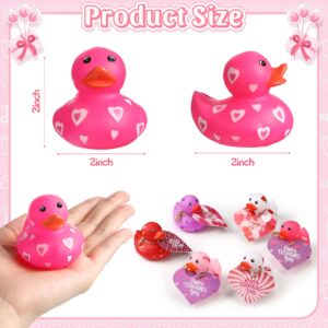 2 Inch Valentine Rubber Duckies with Valentine's Day Gift Cards Heart Ducks Love Small Rubber Ducks Cute Duck Bath Tub Pool Toys for Classroom Exchange Carnival Party Favors Game Prizes (24 Pcs)