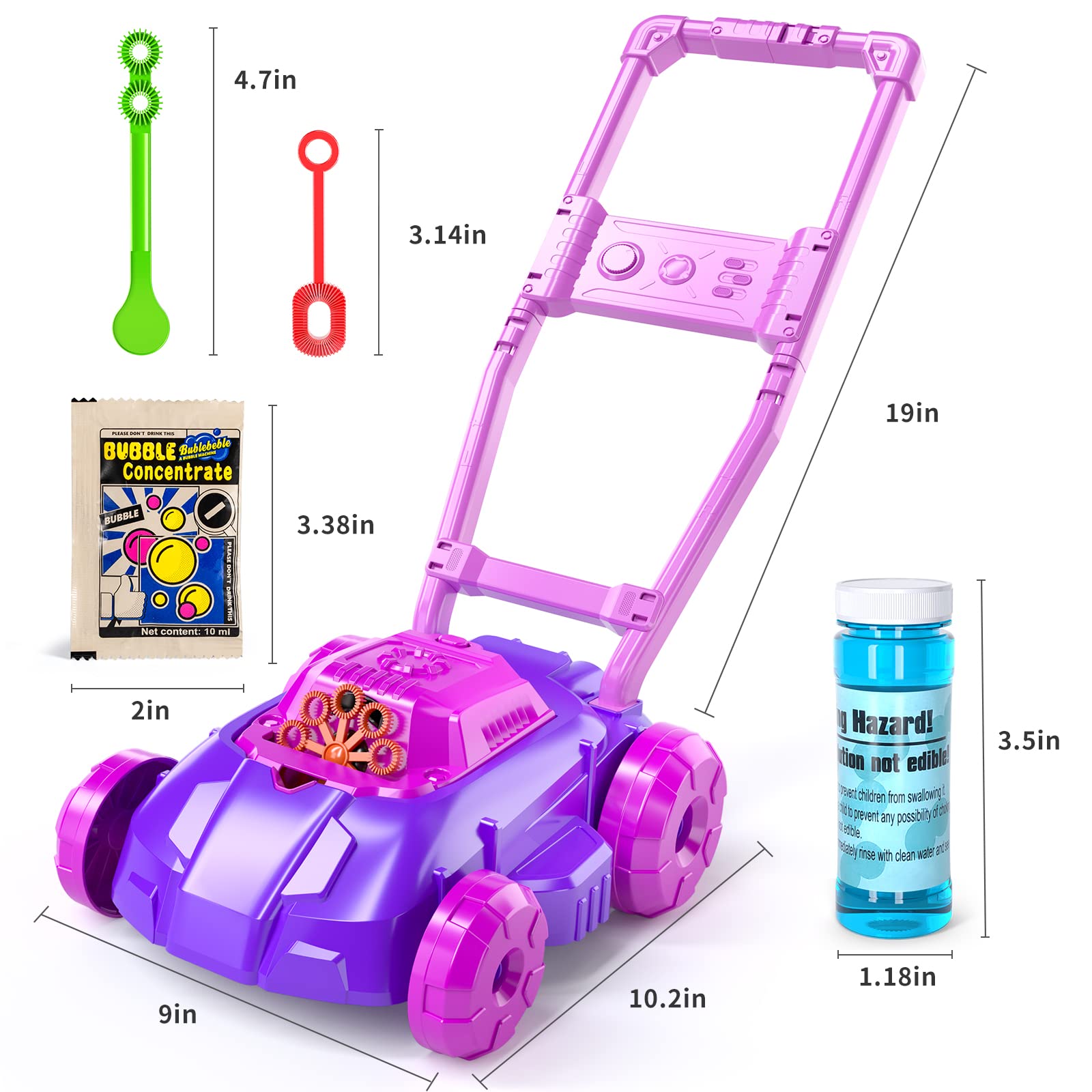 TEMI Pink and Purple Bubble Lawn Mower for Toddlers 3 4 5 6 7 8, Bubble Machine, Outdoor Toys, Outside Toys for Toddlers, Christmas, Easter Birthday Gifts for Preschool Boys Girls