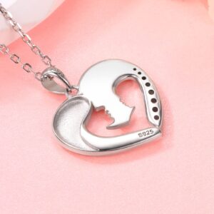 WOUOVO 925 Sterling Silver Mother and Child Love Heart Pendant Necklaces with CZ Jewelry Gifts for Mother and Son Daughter Grandmother Wife