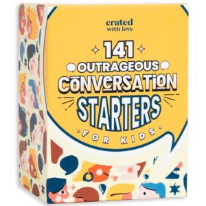 crated with love - 141 outrageous conversation starters for kids - travel games card deck for family table topics, funny thought provoking questions to spark conversation and grow closer together