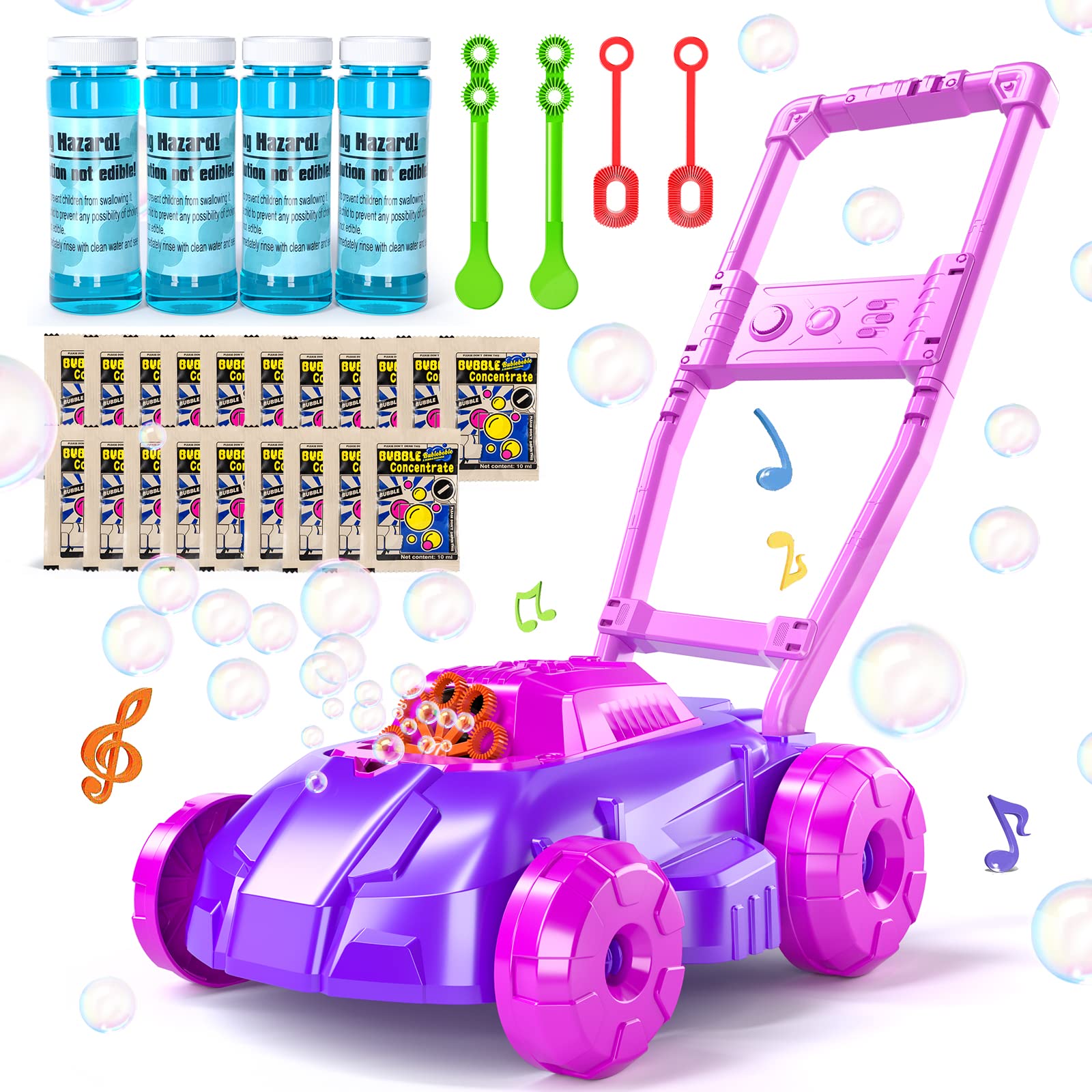 TEMI Pink and Purple Bubble Lawn Mower for Toddlers 3 4 5 6 7 8, Bubble Machine, Outdoor Toys, Outside Toys for Toddlers, Christmas, Easter Birthday Gifts for Preschool Boys Girls