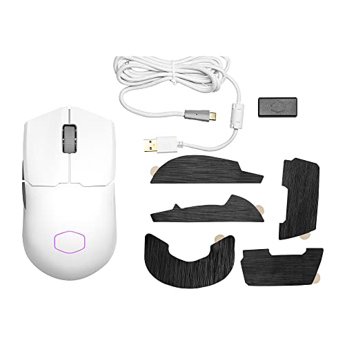 Cooler Master MM712 Wireless Gaming Mouse White with Adjustable 19,000 DPI, 2.4GHz and Bluetooth, Ultraweave Cable, PTFE Feet, RGB Lighting and MasterPlus+ Software