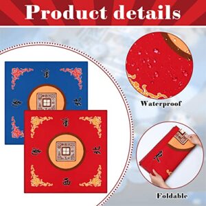 2 Pcs Universal Mahjong Mat, Mahjong Table Cover Slip Resistant Mat Table Reduction Mahjong Pad for Game, 30.7 x 30.7 Inches (Blue, Red)