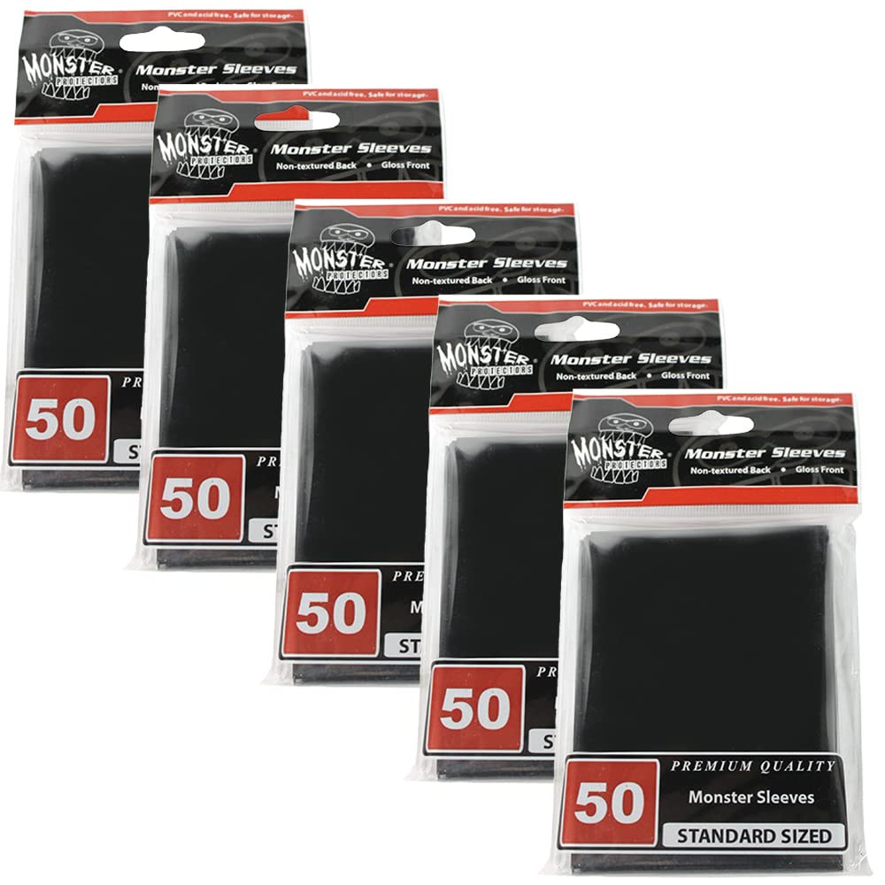 Monster Protectors Standard Size Sleeves for TCGs(250pk)- Black Glossy -Compatible with Magic The Gathering, Yugioh & Other Standard Sized Gaming Cards -Clean, Safe, Secure Storage & Handling