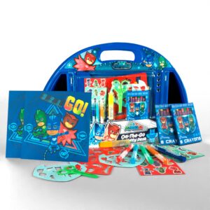 lollipop pj masks portable plastic lap desk for kids - floor, couch, bed & car activity tray table with cup holder, blue