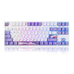 boyi ik87 75% tri-mode mechanical gaming keyboard,bt5.0/2.4g wired rgb keyboard,n-key rollover tkl custom keyboard gateron yellow switch(purple dream encounter keycaps)