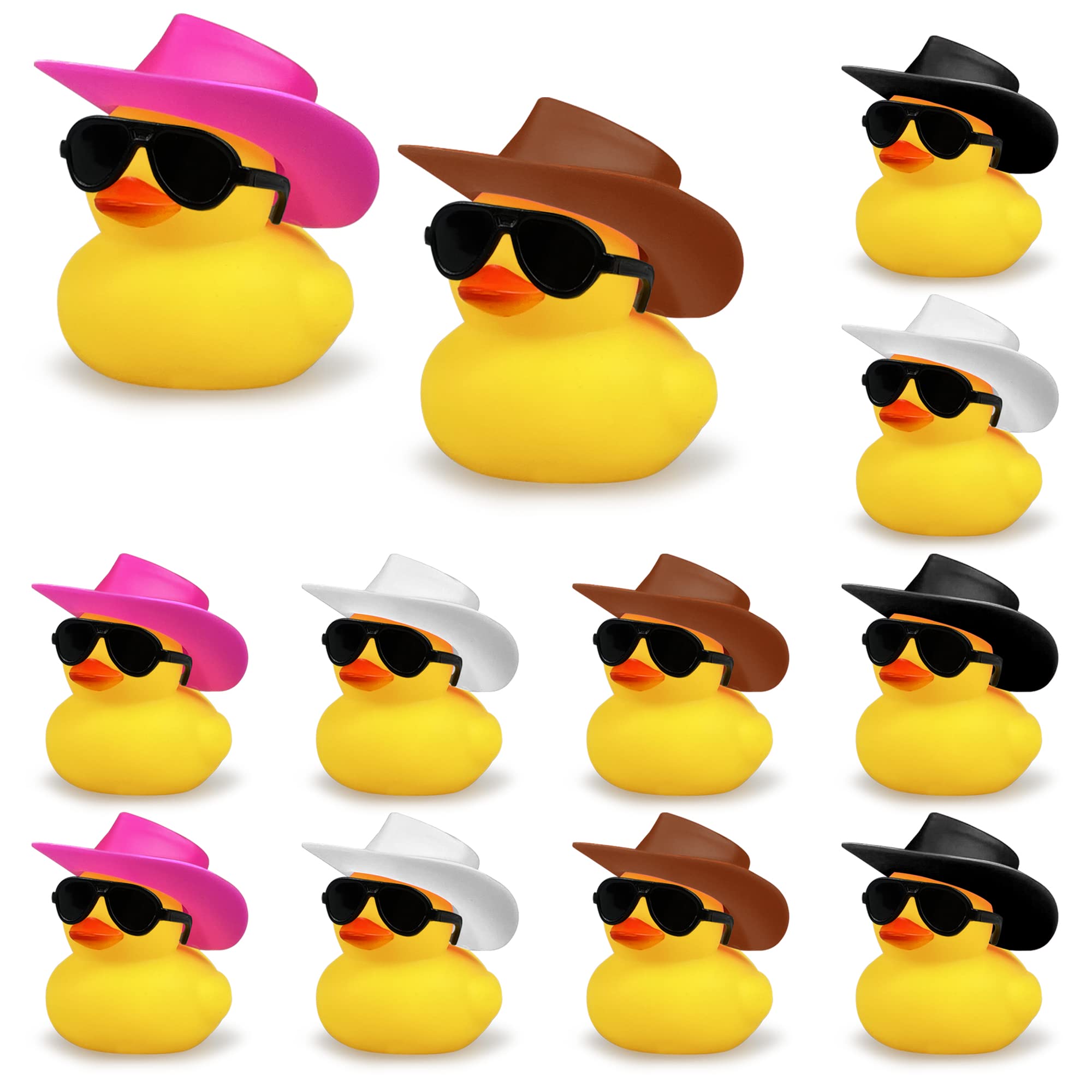 Cowboy Duck with Hat and Sunglasses Mini Duckies Toys for Birthday Swimming Party Gift Favor (Design A)