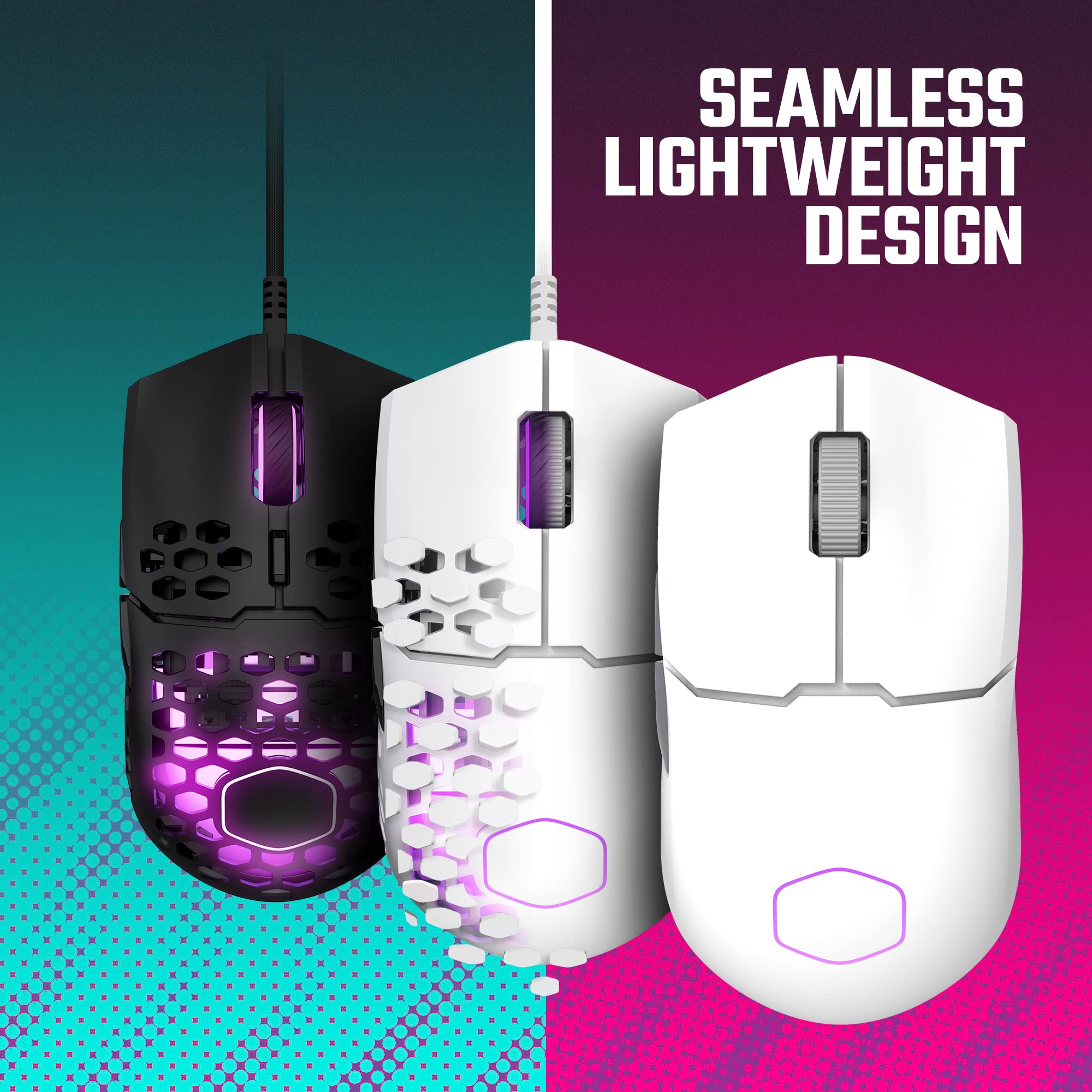 Cooler Master MM712 Wireless Gaming Mouse White with Adjustable 19,000 DPI, 2.4GHz and Bluetooth, Ultraweave Cable, PTFE Feet, RGB Lighting and MasterPlus+ Software