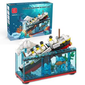 pypibawly titanic sink and break in half toy building blocks, titanic cruise ship model toy, titanic model ship kit, boat bricks kit 247 pcs