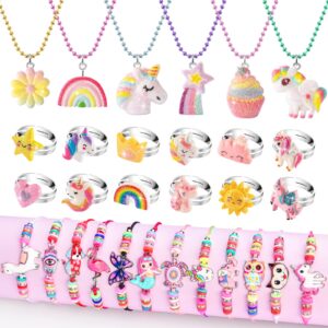 little girls jewelry sets, kids jewelry for toddler girl costume jewelry ages 4-6 6-8, play rings unicorn necklaces bracelets for toddlers, childrens gift set age 3-5 5-7 4 5 6 7 8 year old girl toys