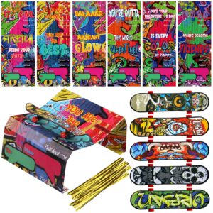 36 pcs finger skateboards with greeting cards for valentines day set, finger board assorted mini skateboards valentine classroom exchange cards valentine party favor for valentine's day prizes gift