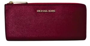 michael kors jet set trave quarter zip wallet, chili