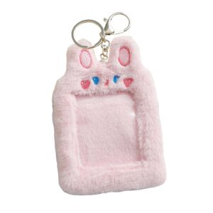 Harilla Plush Holder, Photocard Holder, Cute Photo Sleeves with Keychain, Case Cover for Game Cards, Football Cards, ID Bank Credit Card Protector, Birthday Gift, Pink Rabbit