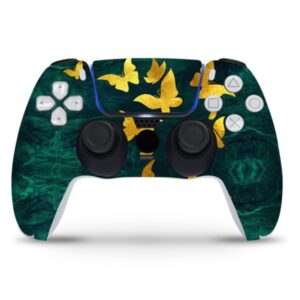 zoomhitskins compatible with ps5 controller skin, vinyl for durable & fit, butterfly gold green metal yellow, easy to use, bubble-free, precisely cut