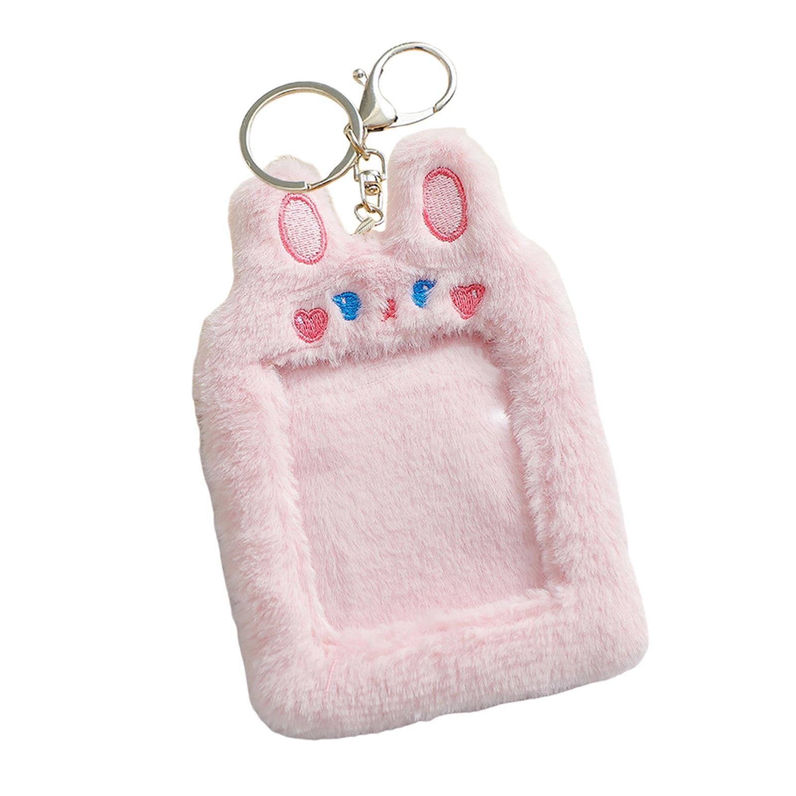 Harilla Plush Holder, Photocard Holder, Cute Photo Sleeves with Keychain, Case Cover for Game Cards, Football Cards, ID Bank Credit Card Protector, Birthday Gift, Pink Rabbit