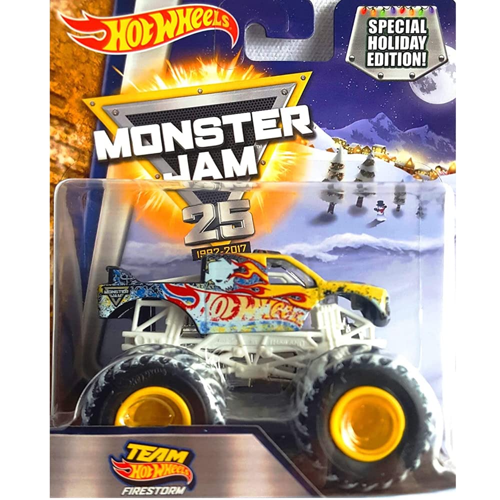 Hot Wheels Monster Jam 25 ~ Special Holiday Edition - Firestorm ~ Giant Wheels ~ Die-Cast Metal Body